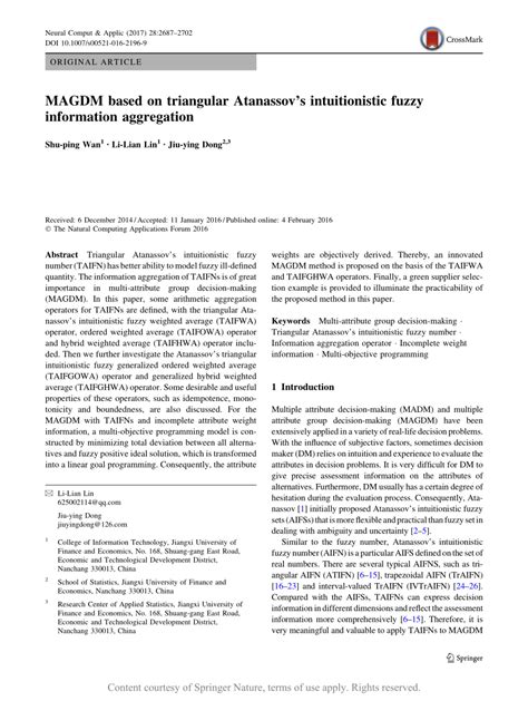 magdm based on triangular atanassov s intuitionistic fuzzy information