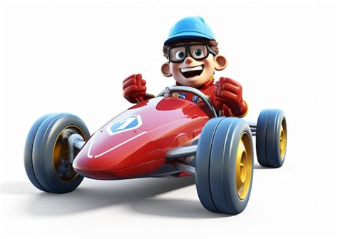 Premium AI Image D Cartoon Man Driving A Racing Car Isolated On White