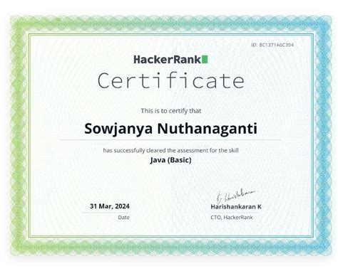 Java Hackerrank Certificate Sowjanya Nuthanaganti
