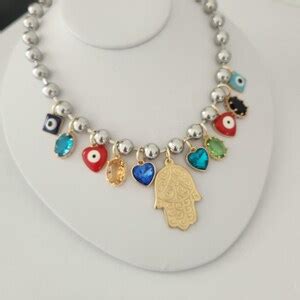 Hamsa Necklace Hand Fatima Necklace Evil Eye Necklace Multi Charm