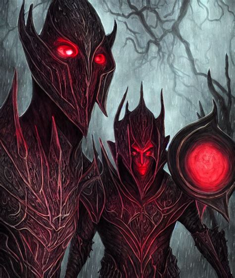 Krea Ai A Dark Elf Dunmer Wearing Daedric Armor And A Cowl