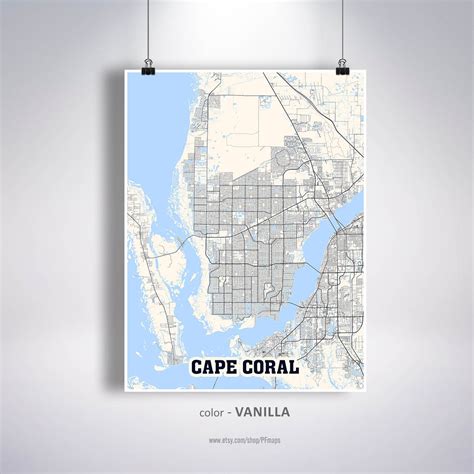 Cape Coral Map Print Cape Coral City Map Florida Fl Usa Map Etsy