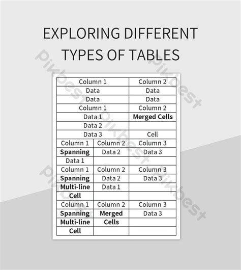 exploring different types of tables excel template free download