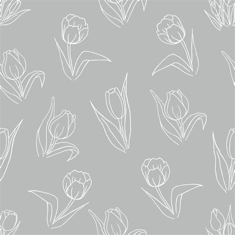 Premium Vector Tulip White Line On Grey Vector Seamless Pattern Tulip Seamless Pattern Vector