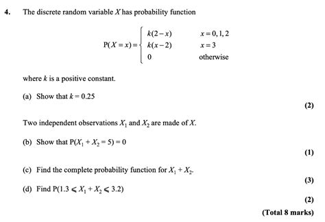 SOLVED The Discrete Random Variable Xhas Probability Function K X P X X K X X