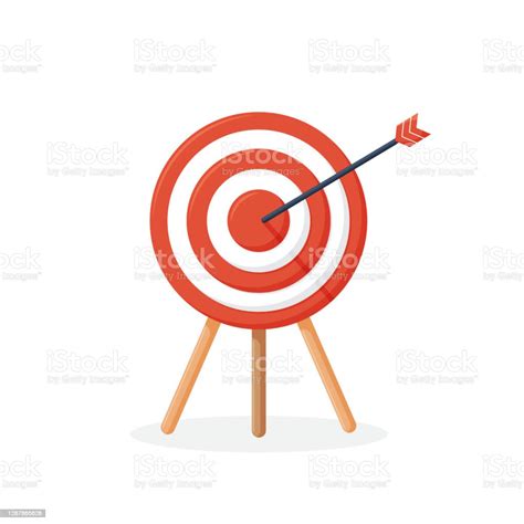 삼각대에 서 있는 화살표로 표적을 지정합니다 목표는 개념을 달성합니다 흰색 배경에서 격리된 벡터 그림입니다 벡터 일러스트레이션 개념에 대한 스톡 벡터 아트 및 기타 이미지