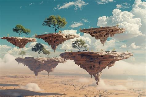 Premium Photo | Surreal desert landscape with floating islands oct