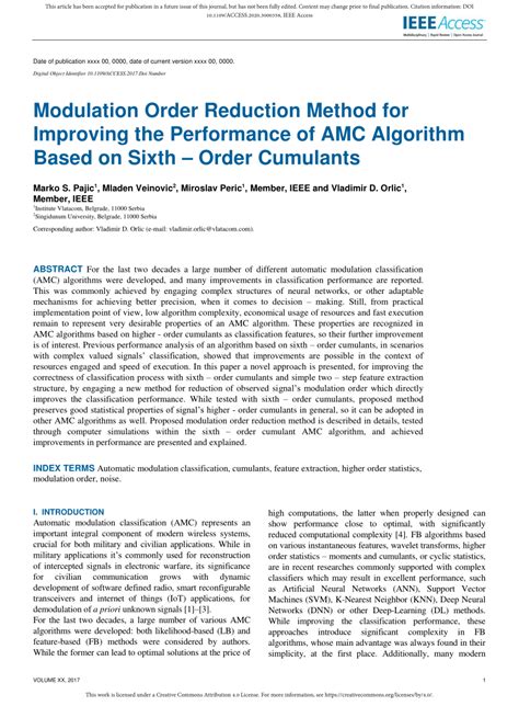 Pdf Modulation Order Reduction Method For Improving The Performance Of Amc Algorithm Based On