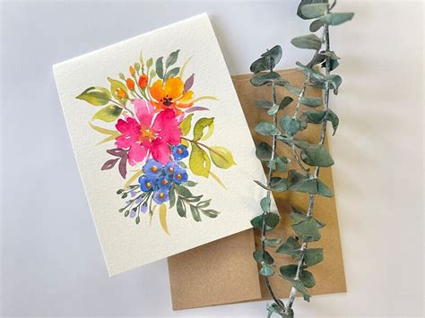 Set Of 3 Original Hand Painted Watercolor Flower Bunch Blank Etsy