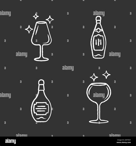 Alcohol Drink Glassware Chalk Icons Set Wine Service Elements Crystal Glasses Shapes Drinks