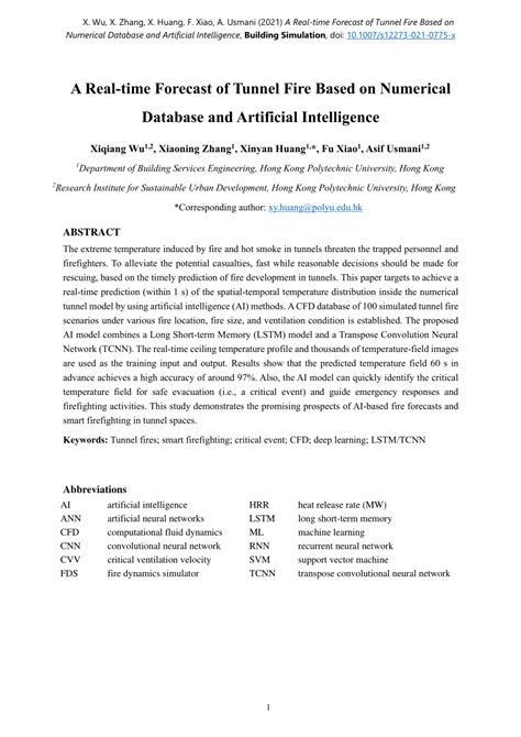 Pdf A Real Time Forecast Of Tunnel Fire Based On Numerical Database And Artificial