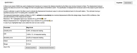 Solved QUESTION Points Save Answer In Mars Rover Chegg
