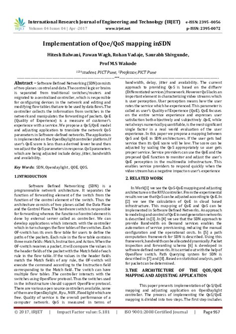 Pdf Implementation Of Qoeqos Mapping Insdn