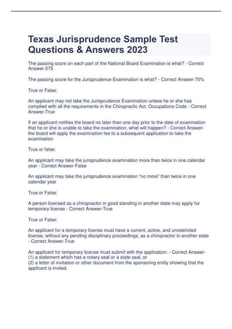 Texas Jurisprudence Sample Test Questions And Answers 2023 Texas