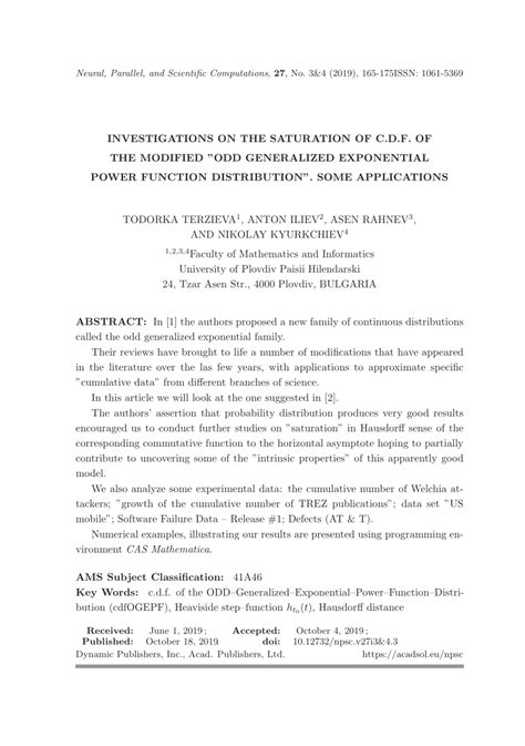 Pdf Investigations On The Saturation Of C D F Of The Modified Odd Generalized Exponential