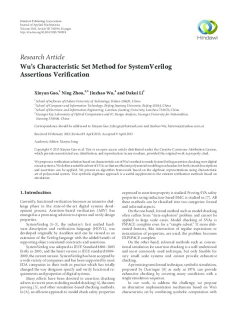 Pdf Wus Characteristic Set Method For Systemverilog Assertions