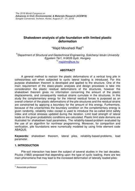 Pdf Shakedown Analysis Of Pile Foundation With Limited Plastic