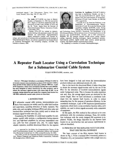 A Repeater Fault Locator Using A Correlation Technique For A Submarine Coaxial Cable System
