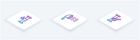 등분성 라인 산업 파이프 및 밸브 샤워 및 금속을 설정합니다 흰색 정사각형 버튼 벡터 3차원 형태에 대한 스톡 벡터 아트 및