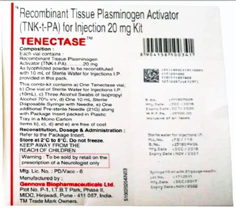 Tenectase 20mg Injection At ₹ 15000piece Hyderabad Id 2857205210662