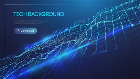 Futuristic Tech Background With Glowing Blue Digital Wave Abstract Technology Grid And Cyber