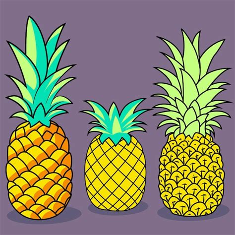 Ilustración de fruta de piña de piña en estilo de dibujos animados de