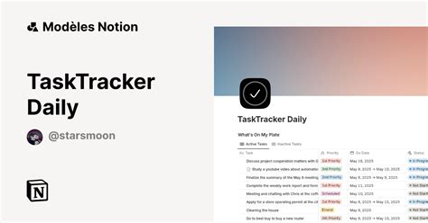 Tasktracker Daily Modèle Créé Par Starsmoon Marketplace Notion