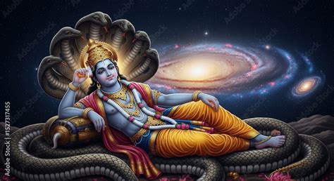 Vishnu Hindu God Hinduism Sleeping On Shesha Naga Galaxy Hindu Deity