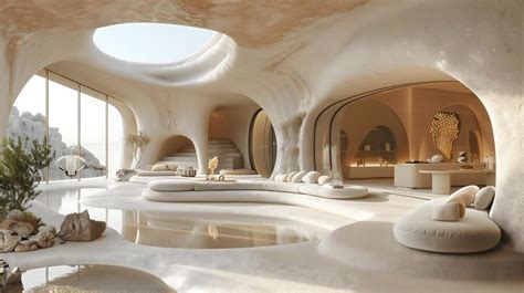 Premium Photo Luxurious Cavelike Interior Design With Smooth Forms And Sea View