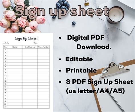 Sign Up Sheet Editable Printable Minimal Event Sign Up Sheet Printable