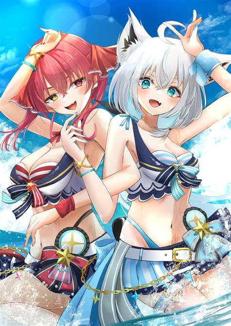 Houshou Marine And Shirakami Fubuki Hololive Drawn By Mikazuki Cocolo Danbooru