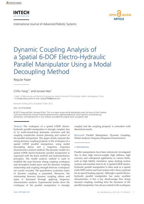 Pdf Dynamic Coupling Analysis Of A Spatial 6 Dof Electro Hydraulic