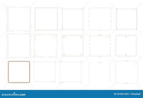 Golden Frames Square Geometric Borders Vector Corners And Lines Decoration Stock Vector