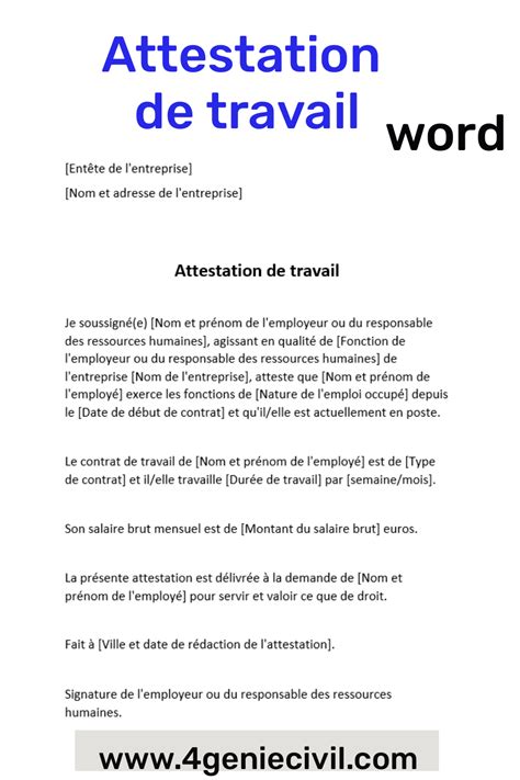 Télécharger attestation de travail word gratuit Attestation Modèle