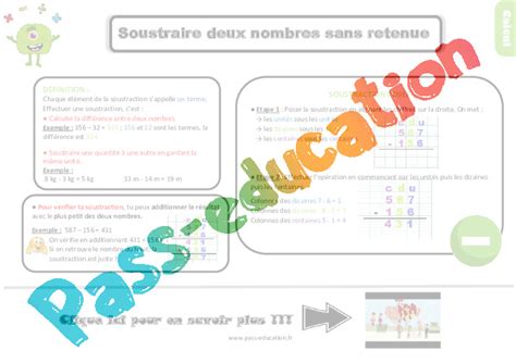Soustraire deux nombres sans retenue au Ce2 Leçon PDF à imprimer