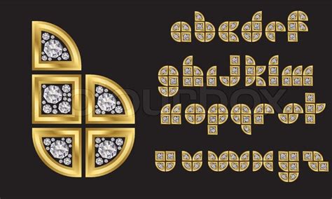 Golden Alphabet With Diamonds Letters Stock Vector Colourbox