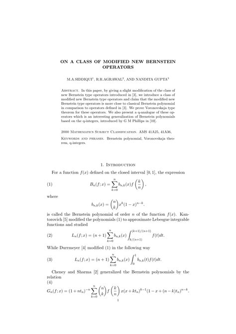 Pdf On A Class Of Modified New Bernstein Operators