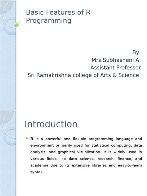 Basic Features of R Programming | PDF | Machine Learning | Statistics