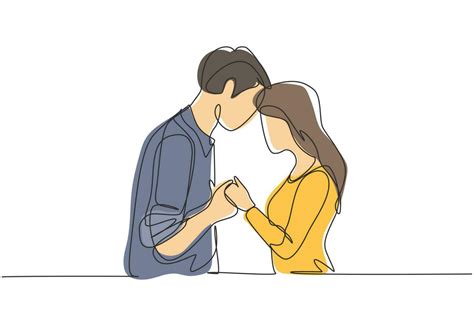 único desenho de linha casal amoroso feliz de mãos dadas jovem casal
