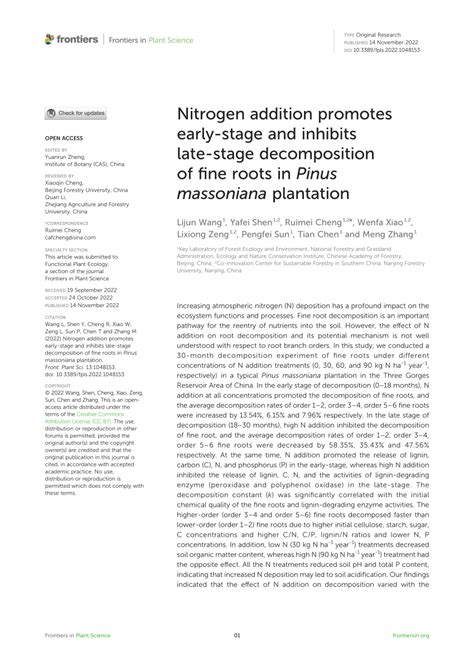 Pdf Nitrogen Addition Promotes Early Stage And Inhibits Late Stage Decomposition Of Fine Roots