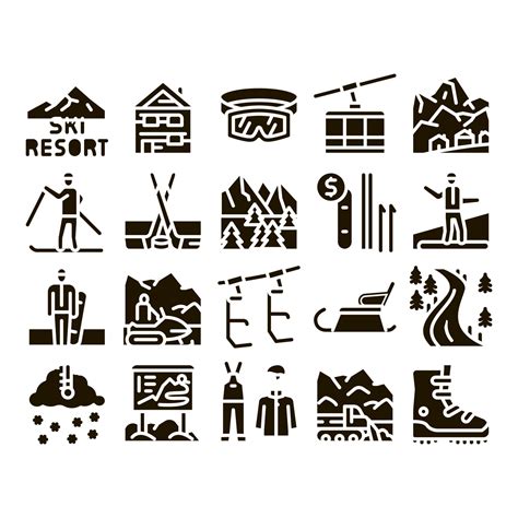 Ski Resort Vacation Glyph Set Vector 17605803 Vector Art At Vecteezy