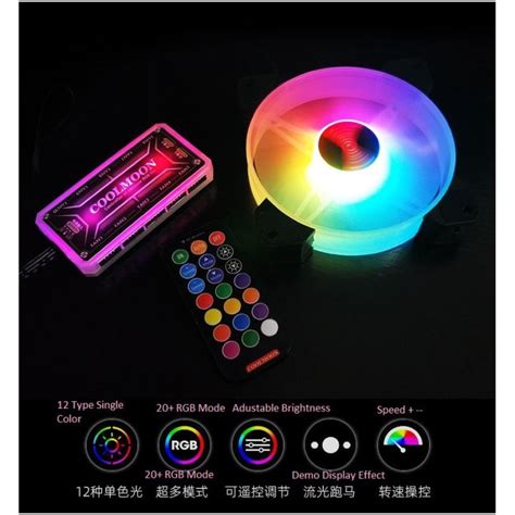 Mm COOLMOON Jade Ring Computer RGB Fan COMBO PC Case Cooling Fan V Connector Pin Plug