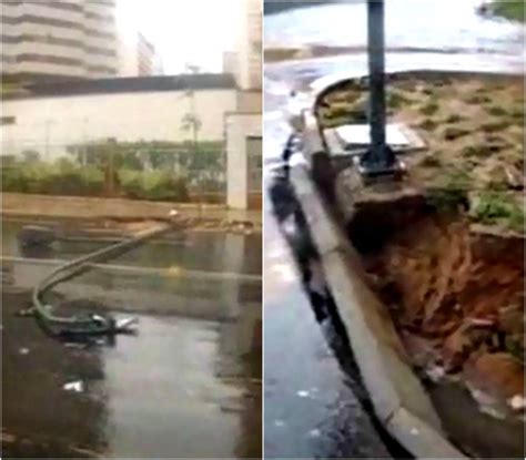 G Chuva derruba poste e inclina outro em avenida de Fortaleza notícias em Ceará