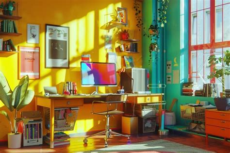 Creative Workspace With Colorful Decor Premium Ai Generated Image