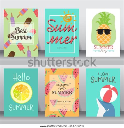 Summer Holiday Vacation Poster Set Flat Stock Vector Royalty Free