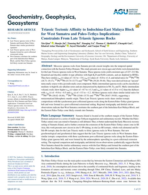 Pdf Triassic Tectonic Affinity To Indochina‐east Malaya Block For