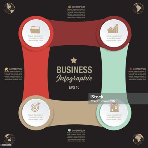 Template Infografis Bisnis Dengan Lingkaran 3d Dan Iocns Ilustrasi Stok