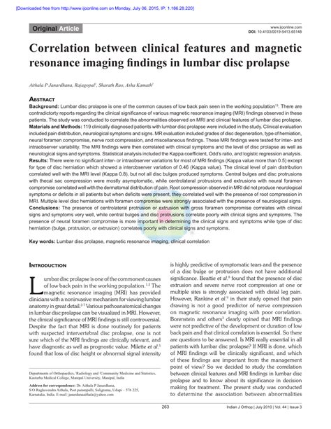 PDF Correlation Between Clinical Features And Magnetic Resonance