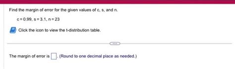 Solved Find The Margin Of Error For The Given Values Of C S Chegg Com