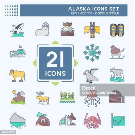 Set Ikon Alaska Terkait Dengan Simbol Pendidikan Gaya Doodle Desain